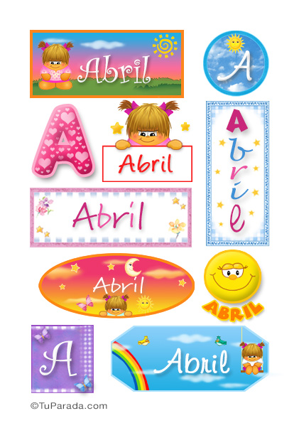 Abril, nombre para stickers, Nombres de mujer - Stickers, tarjetas Abril, nombre para stickers, Nombres de mujer - Stickers, tarjetas