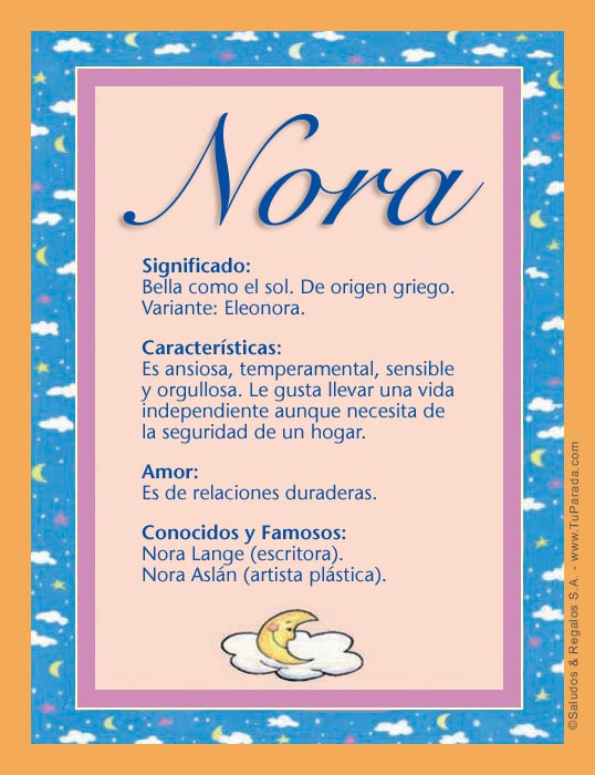 Nora, significado del nombre Nora, nombres
