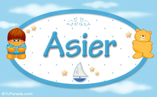 Asier - Con personajes, tarjetas de Nombres para niños, bebés, osito nene