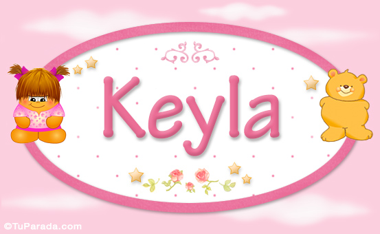 Keyla - Con personajes, tarjetas de Nombres para niñas, bebés, osito nena