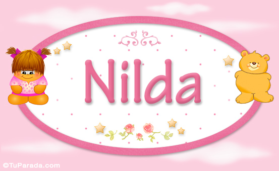 Nilda - Con personajes, tarjetas de Nombres para niñas, bebés, osito nena