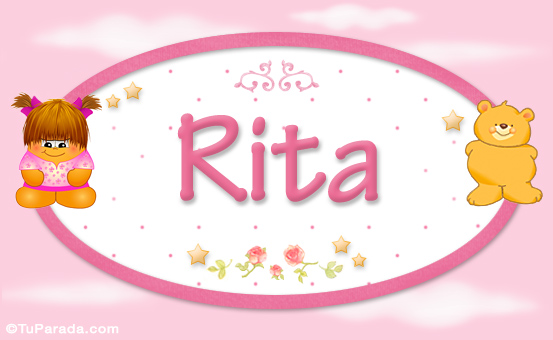 Rita - Con personajes, tarjetas de Nombres para niñas, bebés, osito nena