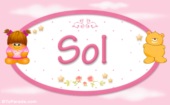 Sol - Con personajes, tarjetas de Nombres para niñas, bebés, osito nena