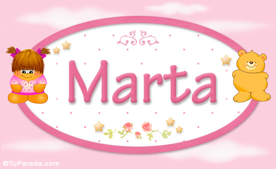 Marta - Con personajes, tarjetas de Nombres para niñas, bebés, osito nena