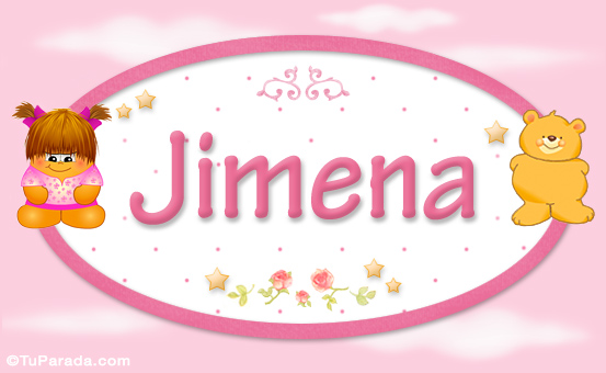 Jimena - Con personajes, tarjetas de Nombres para niñas, bebés, osito nena