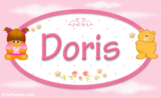 Doris - Con personajes, tarjetas de Nombres para niñas, bebés, osito nena