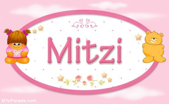 Mitzi - Nombre para bebé, tarjetas de Nombres para niñas, bebés, osito nena