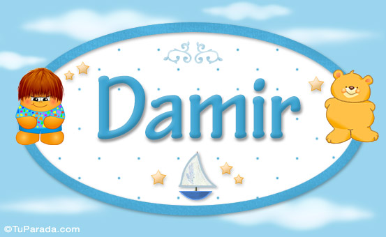 Damir - Nombre para bebé, tarjetas de Nombres para niños, bebés, osito nene