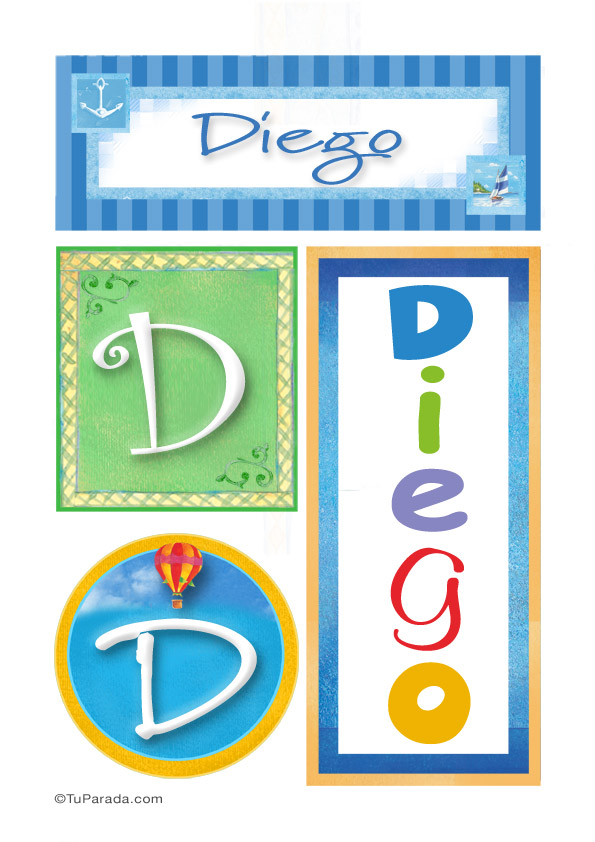 Diego - Carteles e iniciales, tarjetas de Varón - Nombres propios