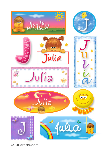 Julia, nombre para stickers, tarjetas de Nombres de mujer - Stickers