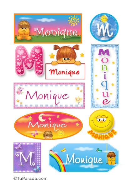 Monique, nombre para stickers, tarjetas de Nombres de mujer - Stickers