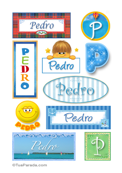 Nomes em stickers, Pedro - Nomes masculinos en stickers, cartões