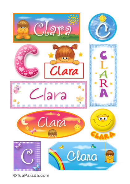 Nomes em stickers, Clara - Nomes femininos en stickers, cartões