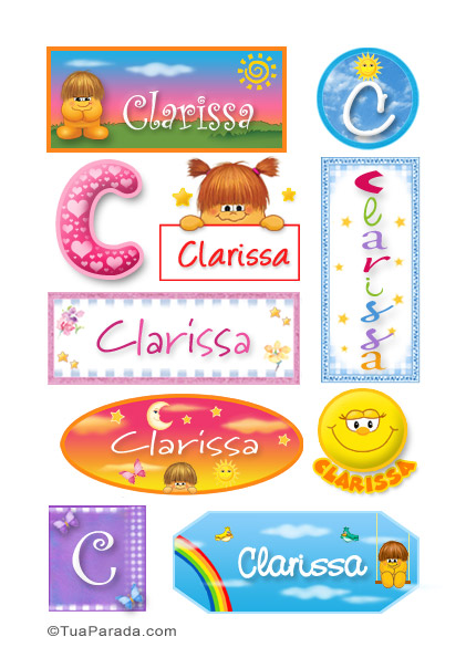 Nomes Clarissa en stickers - Nomes femininos en stickers, cartões