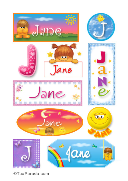Nomes Jane en stickers - Nomes femininos en stickers, cartões